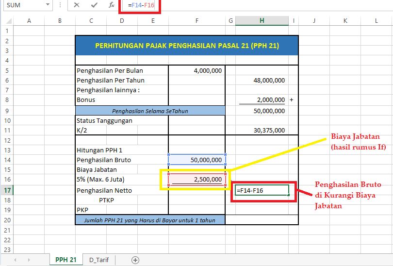Cara Menghitung Pajak PPh 21 dengan Rumus Excel | Rumus IF - Neicy Techno