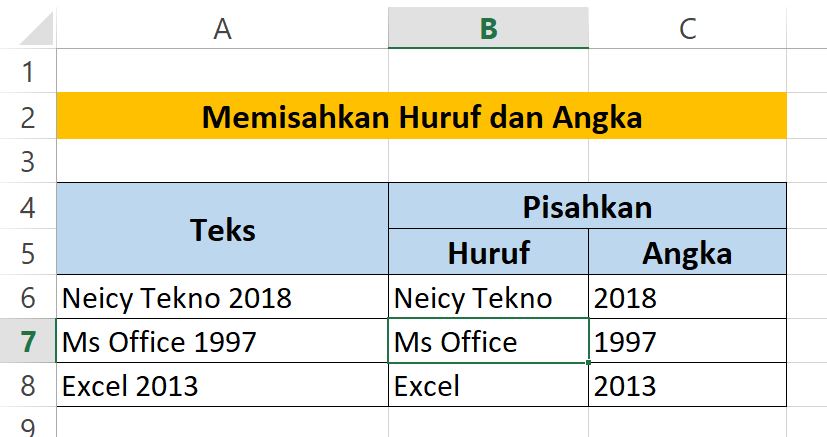 Cara Memisahkan Huruf dan Angka di Excel - Neicy Techno