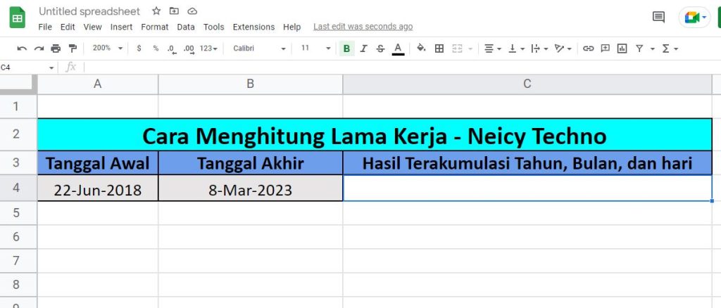 Cara Menghitung Lama Kerja di Spreadsheet - Neicy Tekno