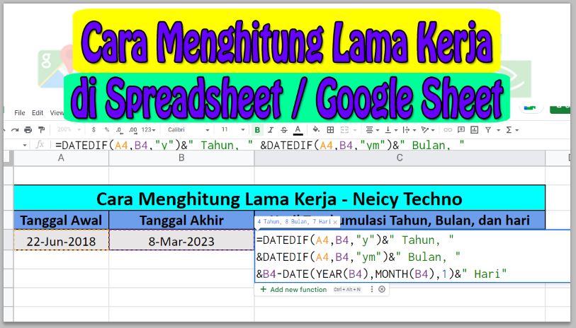 Cara Menghitung Lama Kerja di Spreadsheet - Neicy Tekno