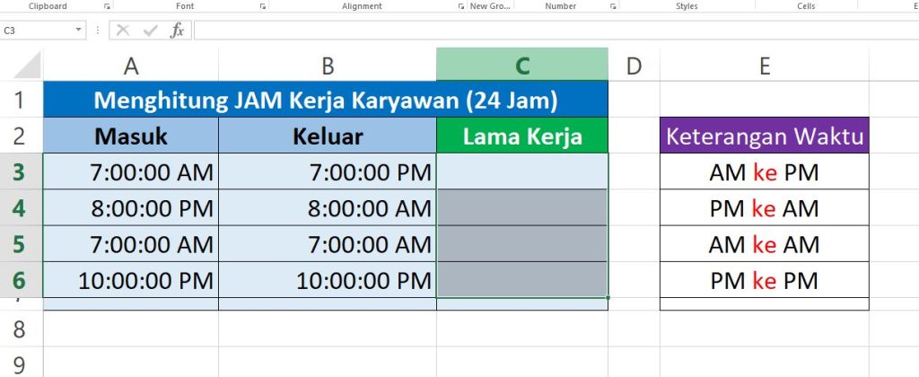 Cara Menghitung Jam Kerja Dalam Waktu 24 Jam di Excel - Neicy Techno