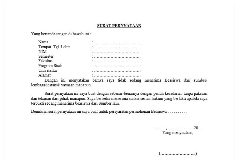 Contoh Surat Pernyataan Tidak Menerima Beasiswa dari Pihak Lain - Neicy ...