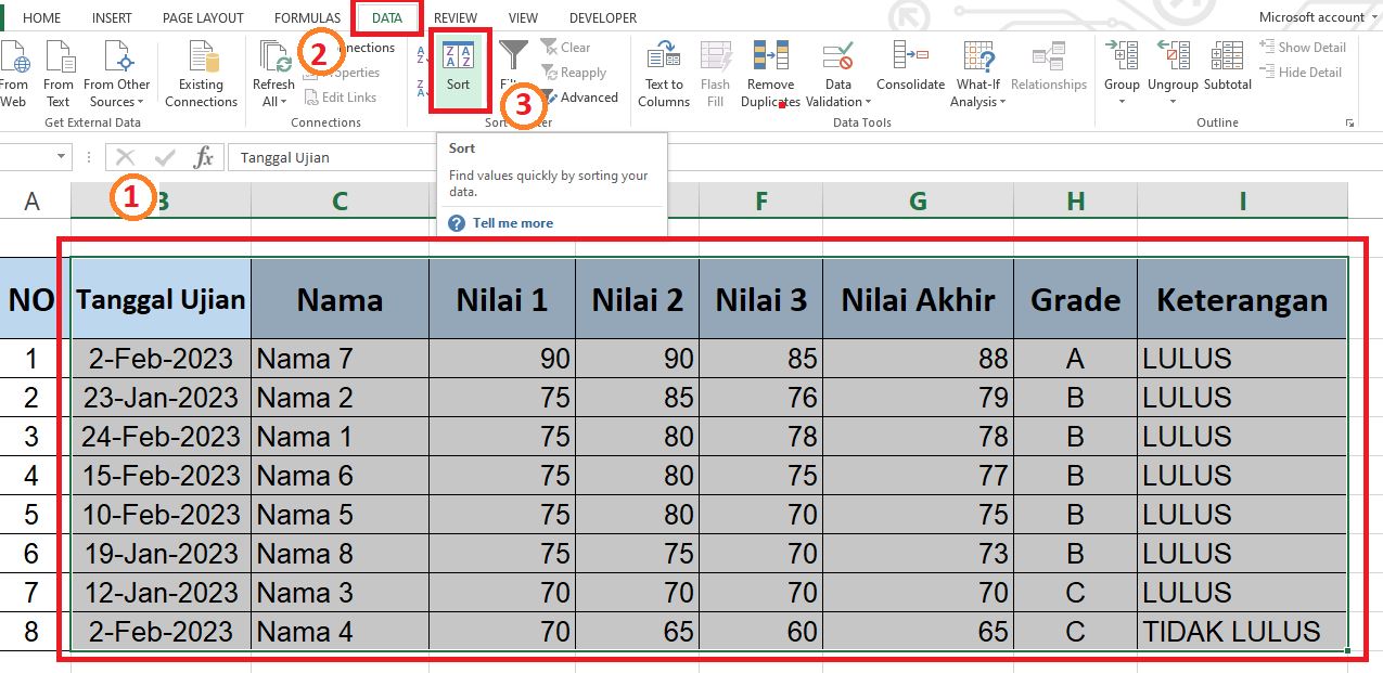 Cara Mengurutkan Data di Excel Berdasarkan Tanggal - Neicy Techno