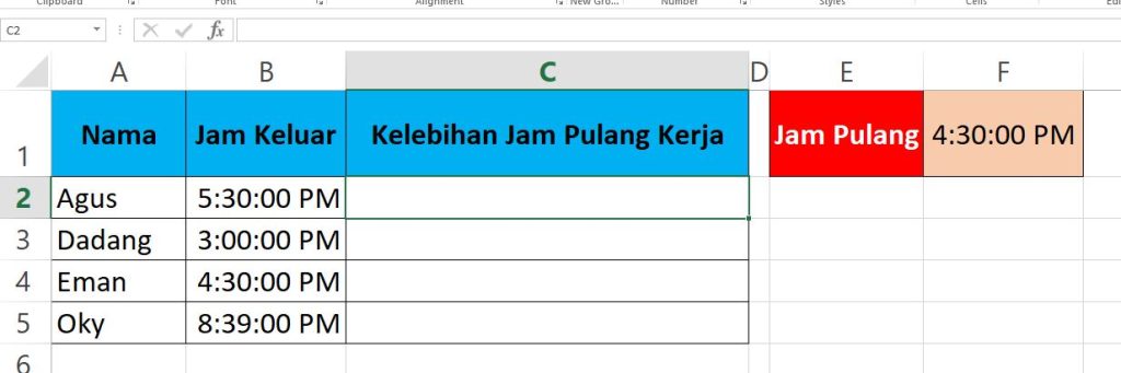 Cara Menghitung Kelebihan Jam Kerja Karyawan di Excel - NeicyTekno