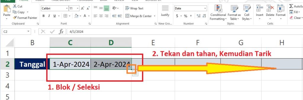 Cara Membuat Tanggal Otomatis ke Samping di Excel - NeicyTekno