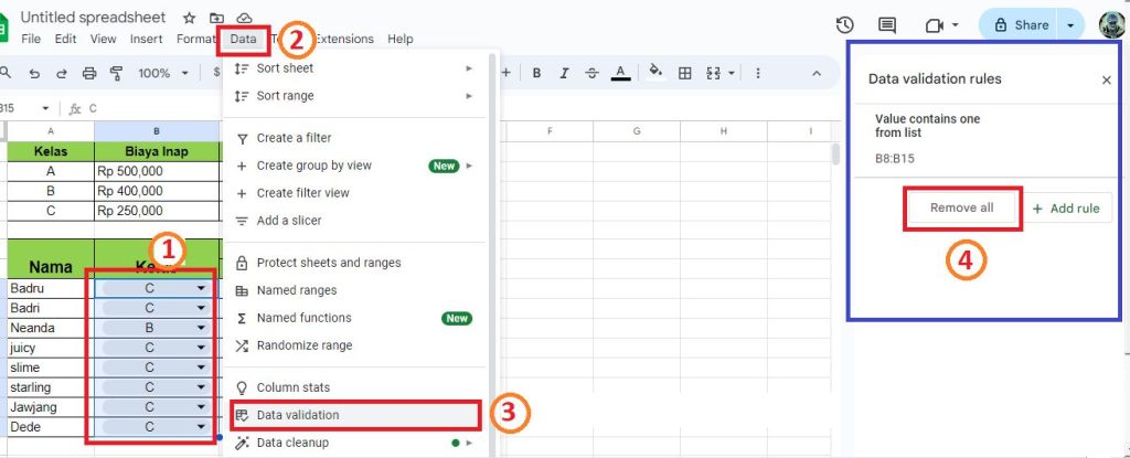 Cara Menghapus Data Validation di Spreadsheet - NeicyTekno